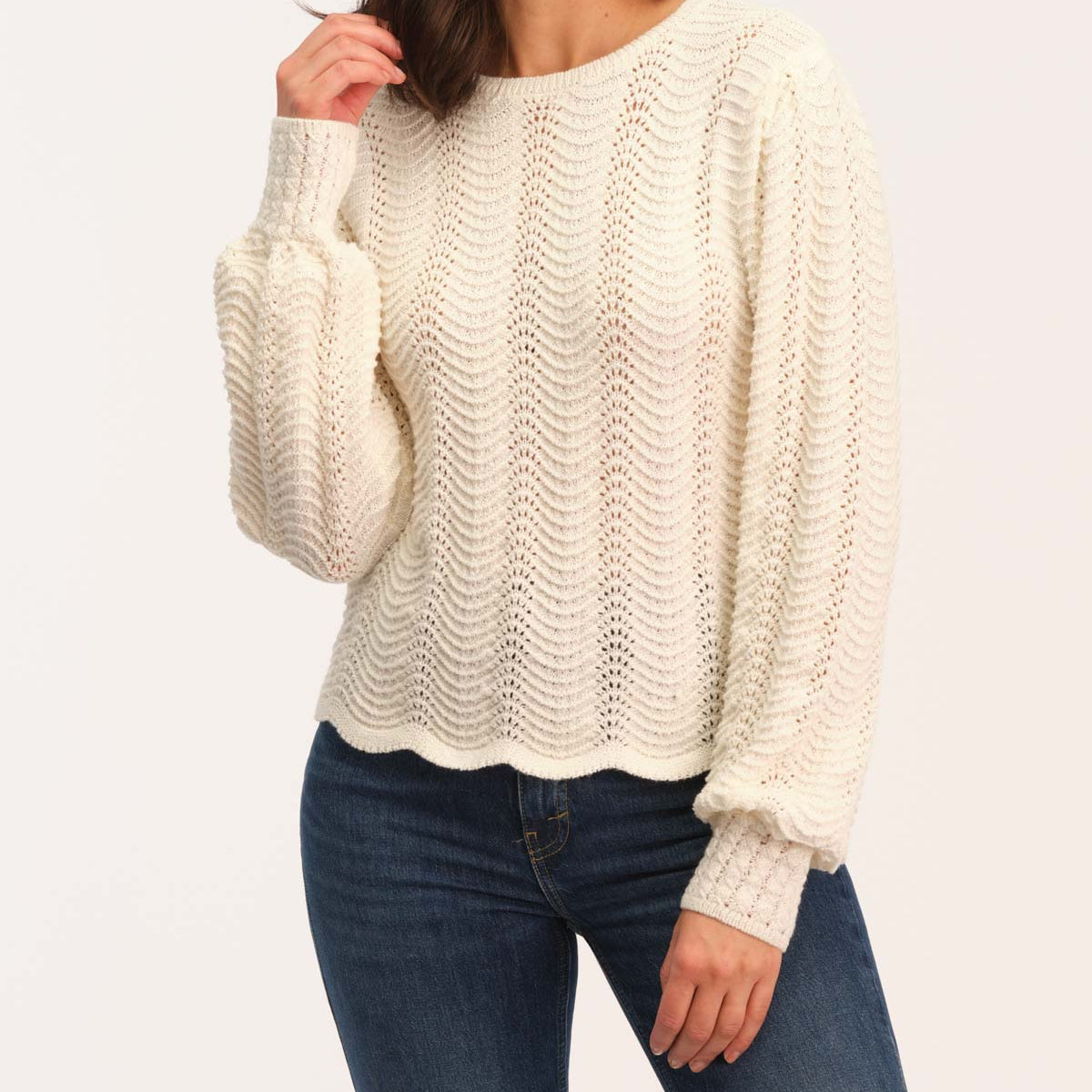 Chelsea & Theodore Women's Puff Sleeve Ripple Pattern Sweater – JANE ...